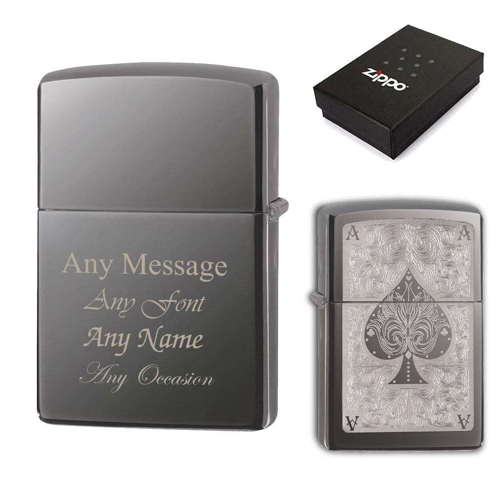 Engraved Filigree Ace of Spades Official Zippo Windproof Lighter - Personalised Lighters – Gifts ...
