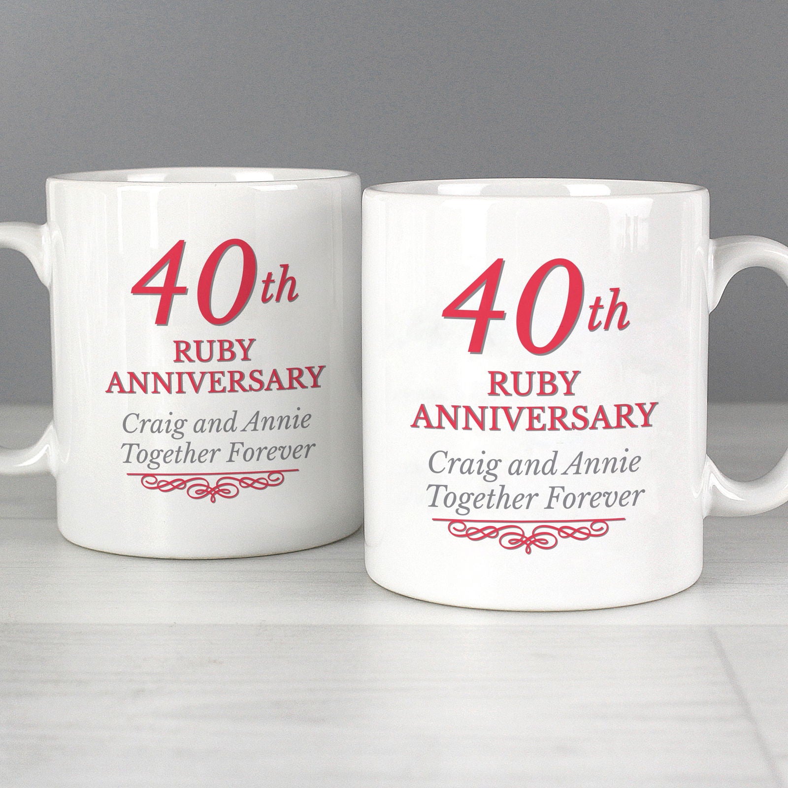 Personalised 40th Ruby Anniversary Mug Set - Personalised Mugs Gifts Finder