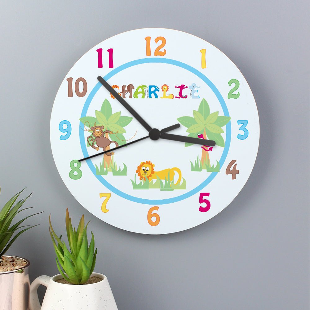 Buy Personalised Blue Animal Alphabet Clock from £13.99 - Gifts Finder