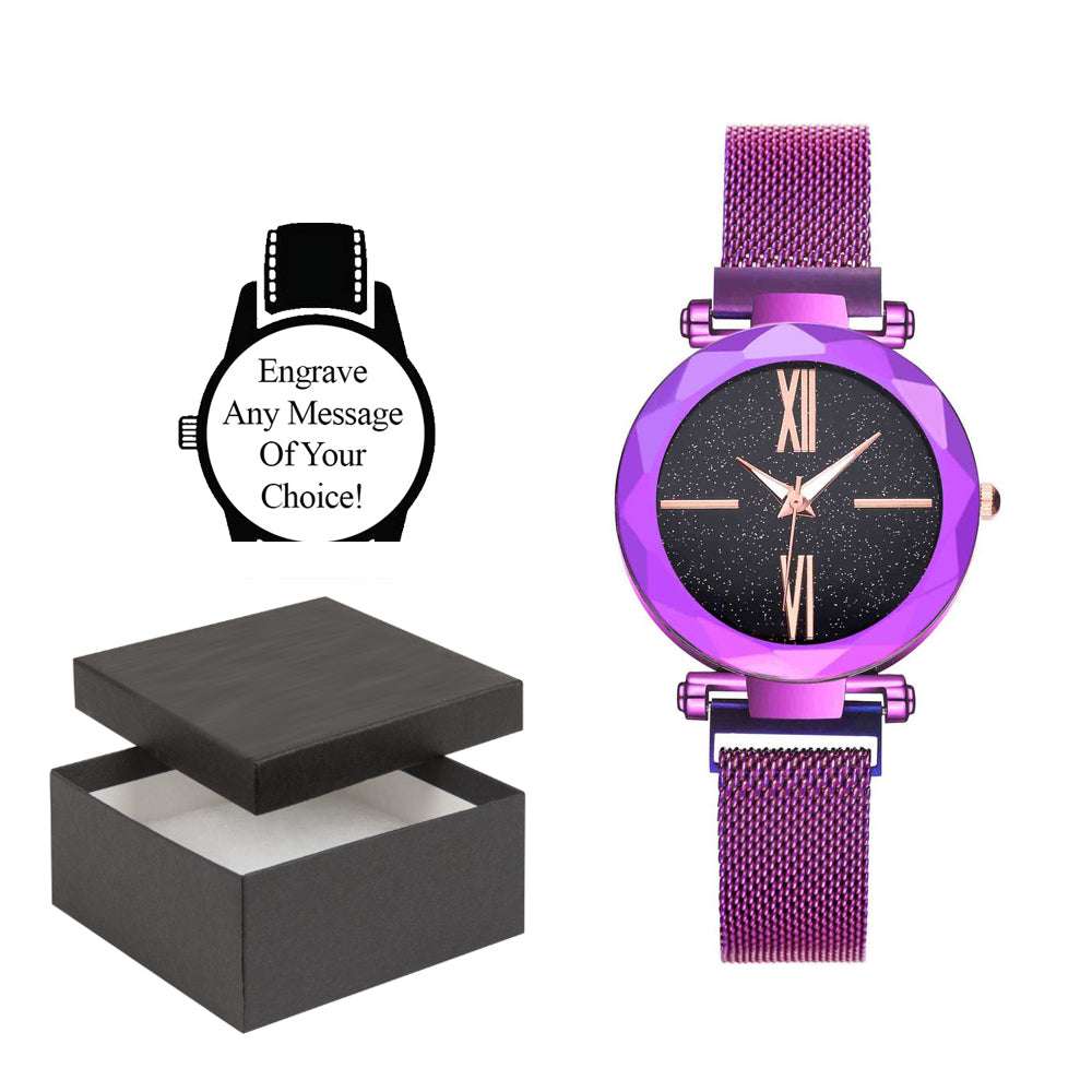 Buy Personalised Engraved Watch Star Sky Rhinestone Dial Purple Mesh ...