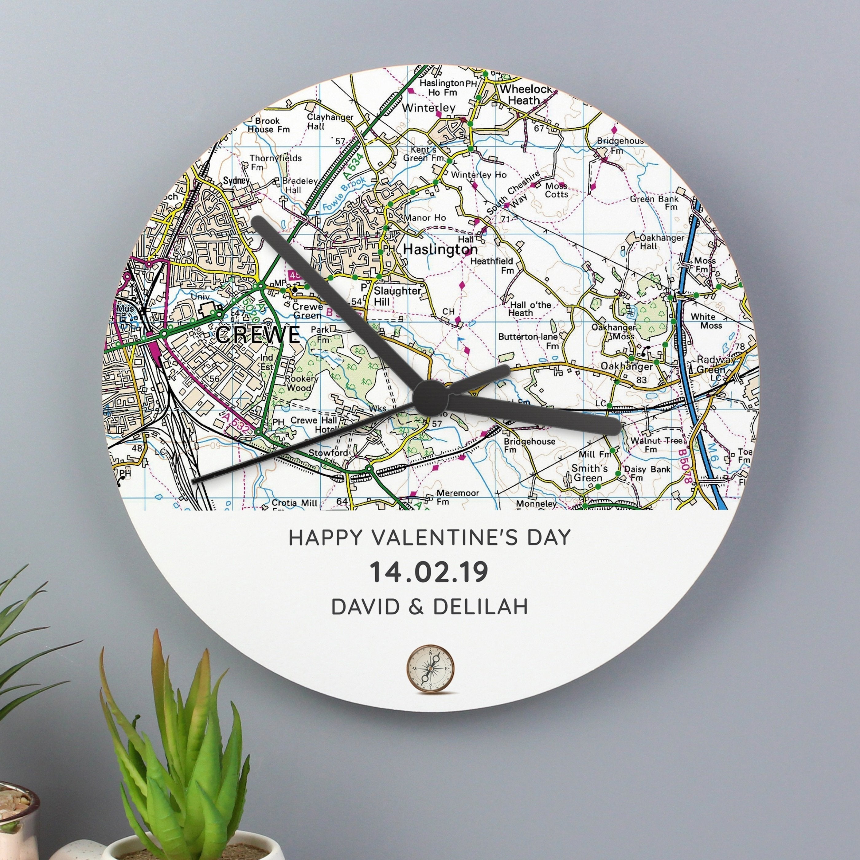 Buy Personalised Present Day Map Compass Wooden Clock from £17.49 ...