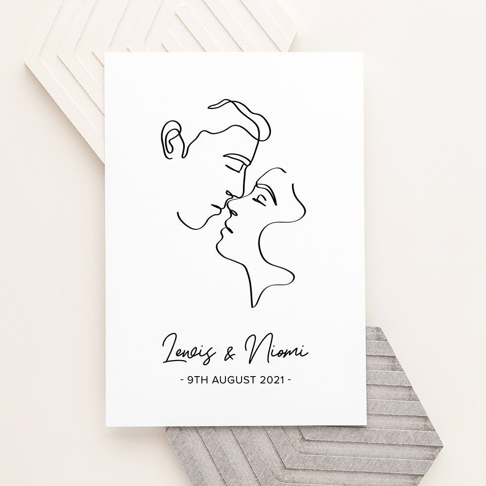 Personalised Romantic Line Art Kissing Couple Print - Personalised ...
